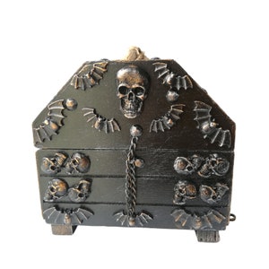 Large Gothic Jewelry Box Vintage Black Wooden Skull Bats Box Victorian ...
