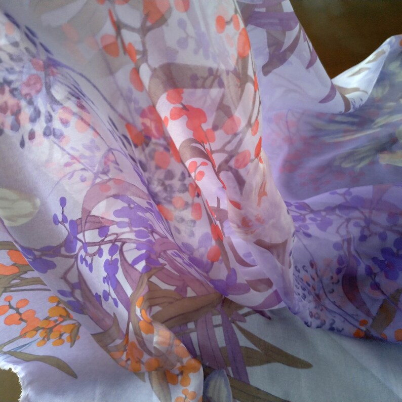 Big Sale Pure Silk Chiffon Fabric Printed Floral Violet Etsy