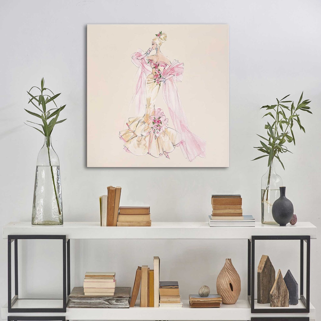Blonde Pink Roses Barbie Print on Canvas, Vintage Barbie Print, Pink ...