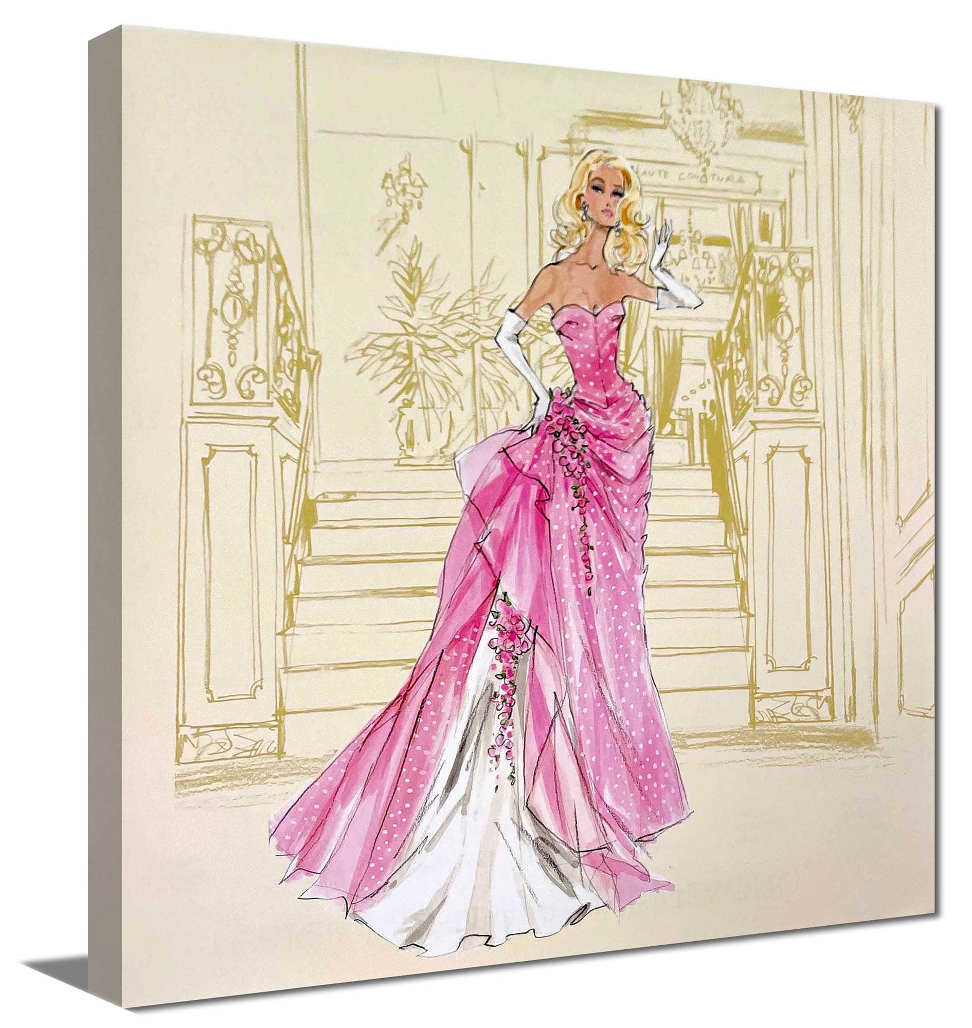 Pink Dress Barbie Print on Canvas, Vintage Barbie Print, Pink Wall Art ...