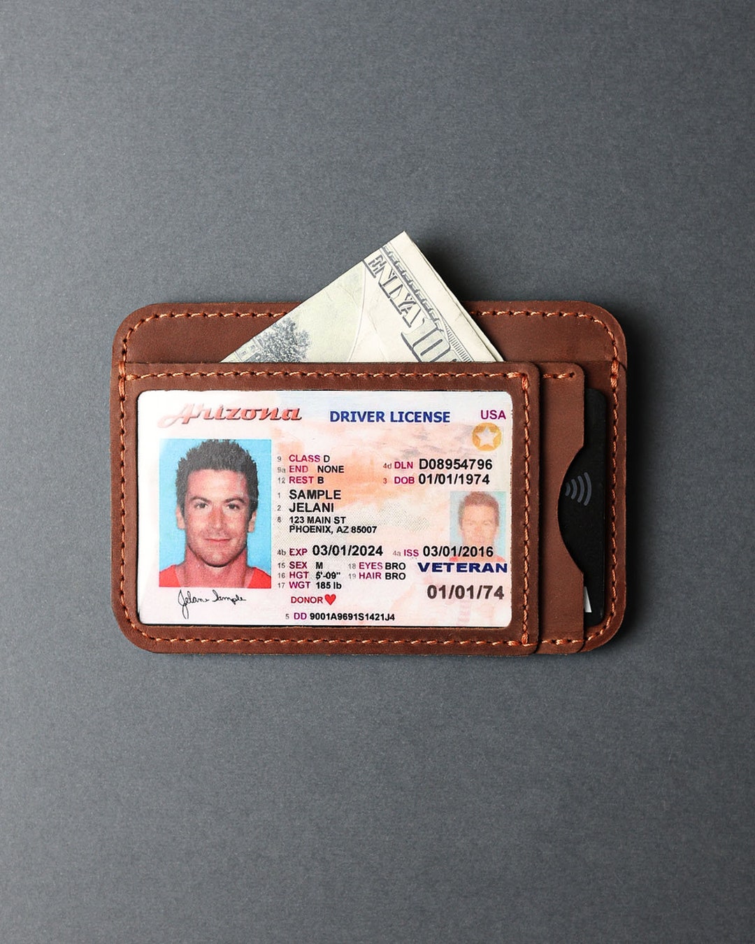 Slim Leather Wallet With Photo ID Window, Minimalist Card Holder Wallet ...
