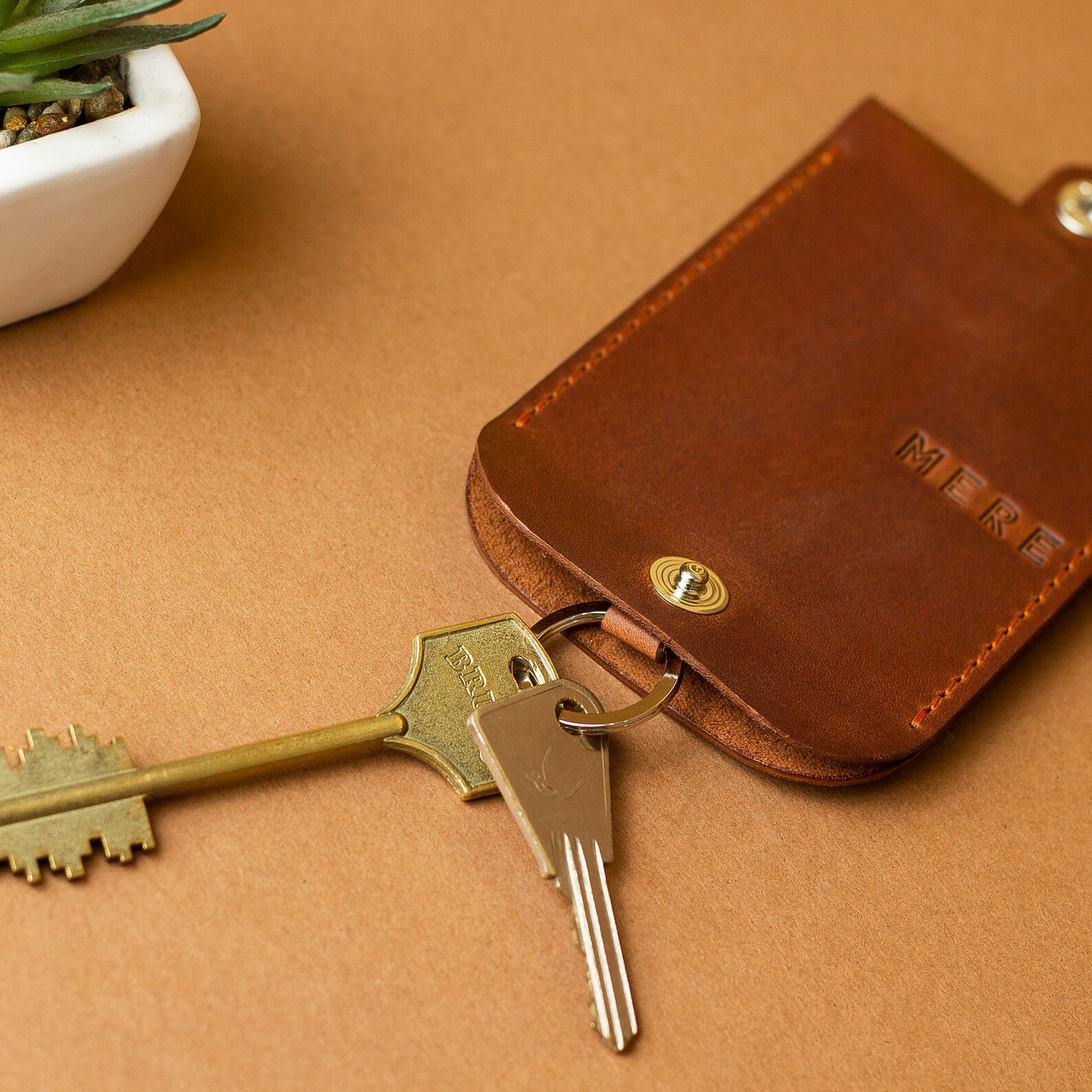 Monogram Leather Key Chain Cover Holder Ring Case Wedding | Etsy