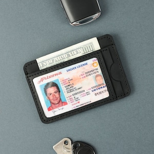 Slim Leather Wallet With Photo ID Window, Minimalist Card Holder Wallet ...