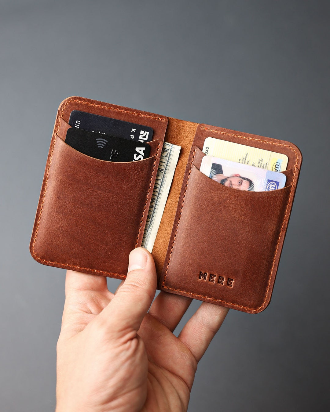 Mens Leather Personalized Wallet, Minimalist Credit Card Wallet, Front ...