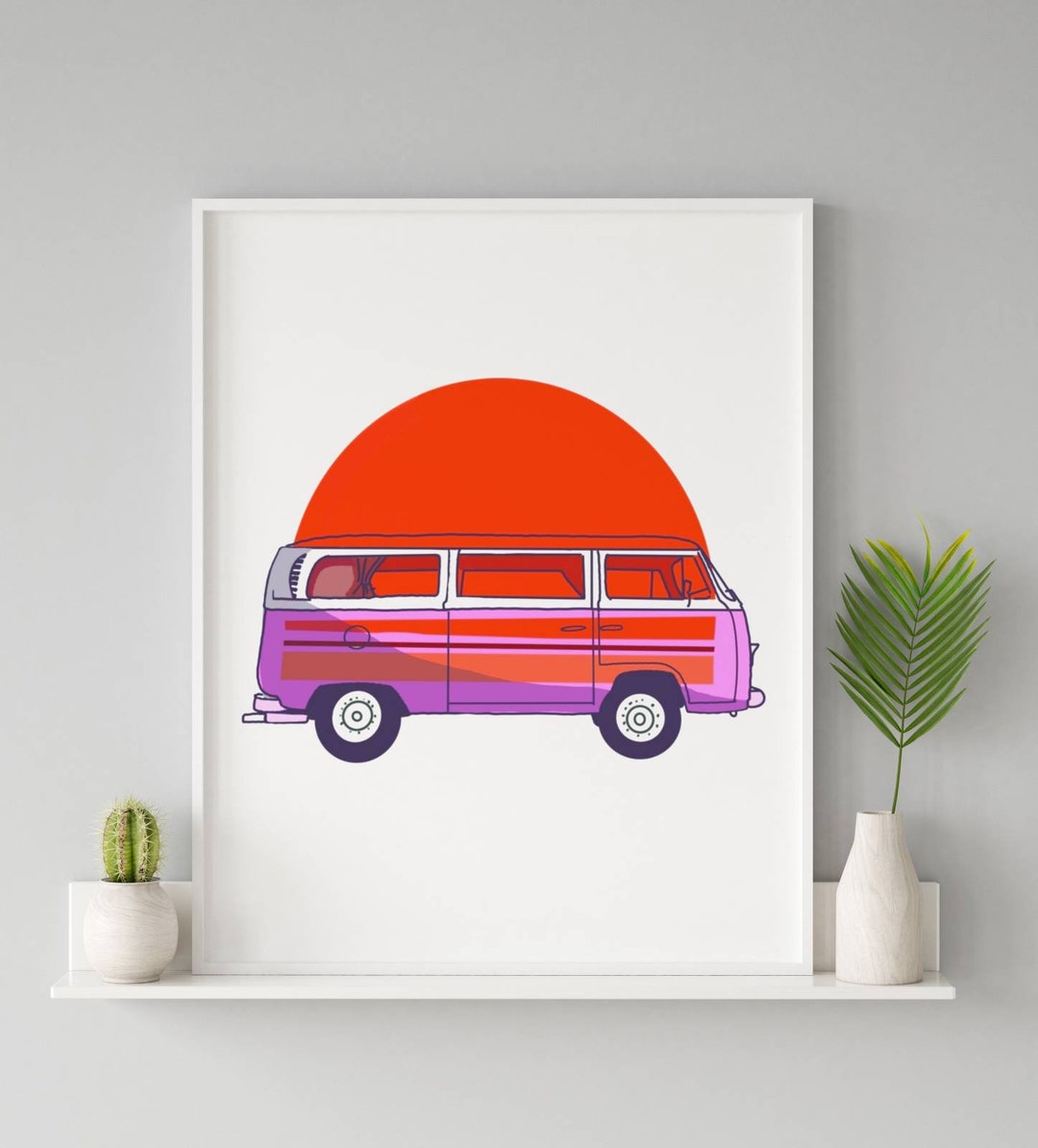 Pink VW Bus Print, Retro Van Coastal Wall Art (digital Download) - Etsy