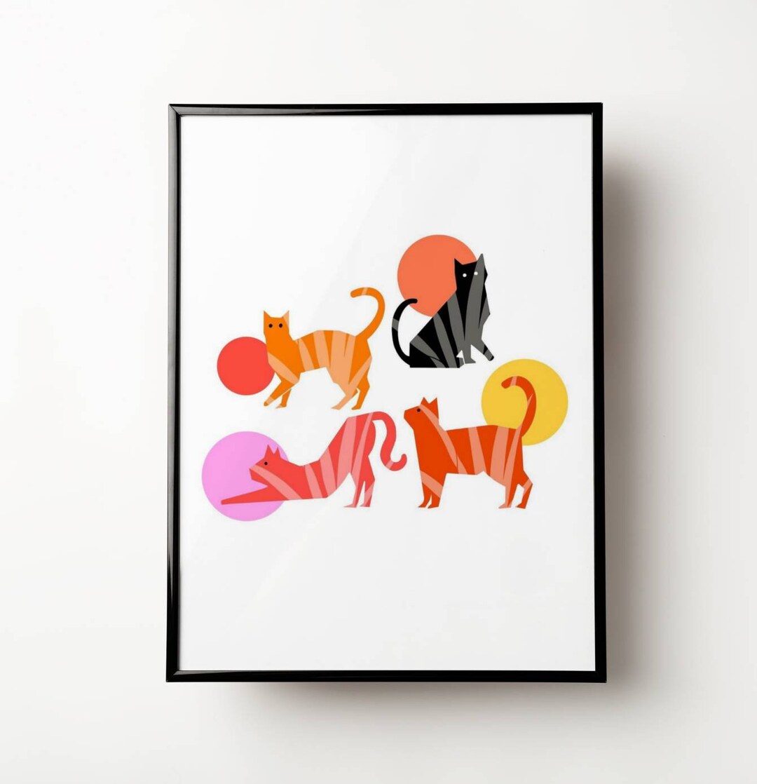 Colorful Cat Print, Abstract Cat Illustration (digital Download) - Etsy
