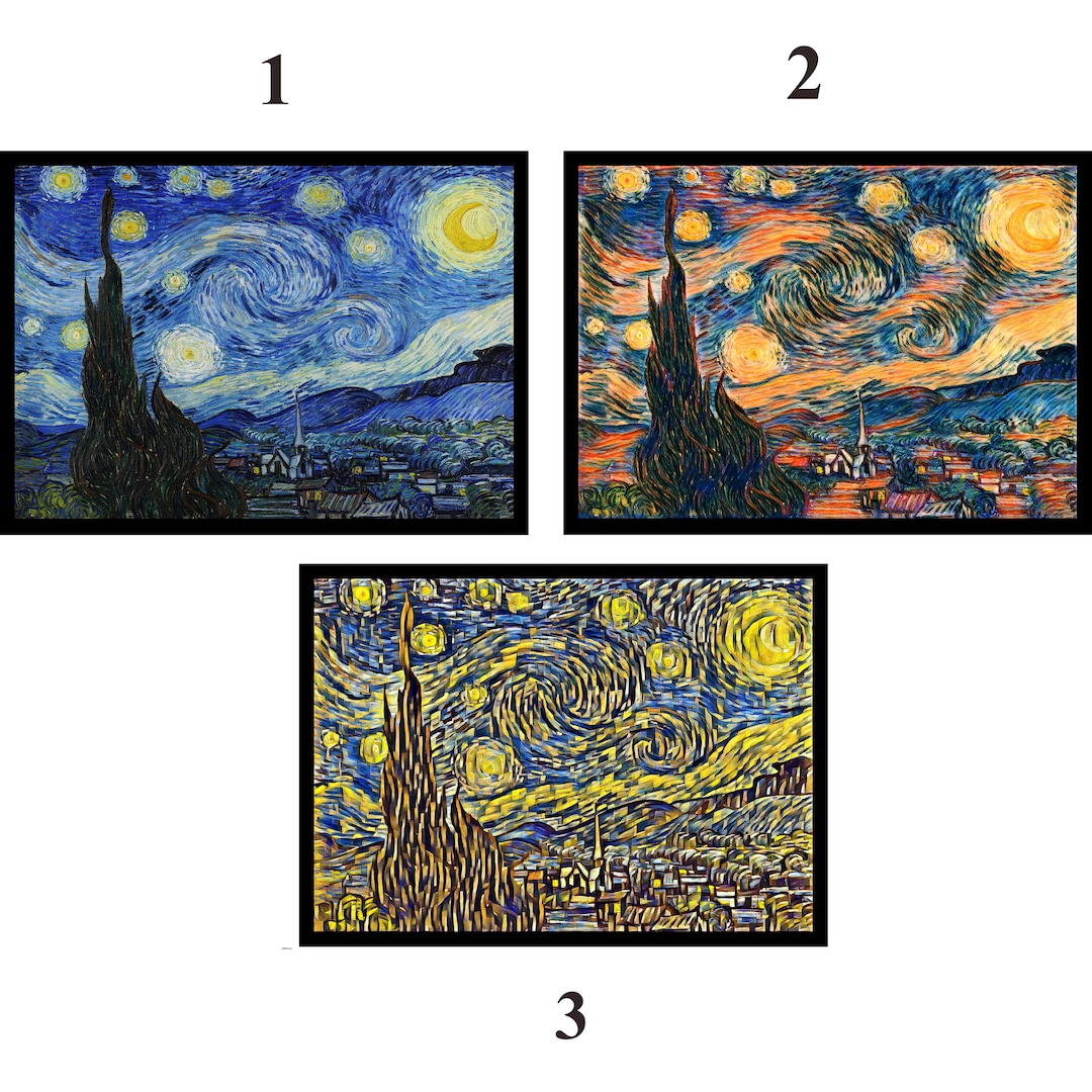 3 Digital Prints Vincent Van Gogh the Starry Night in Different Styles ...