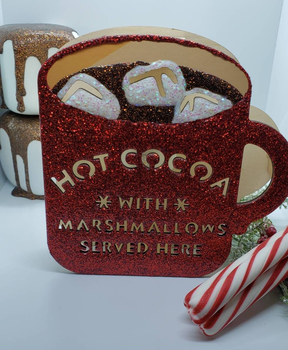Tiered Tray Hot Chocolate Mug Light up Decor, Glittered Stand Up, Hot ...