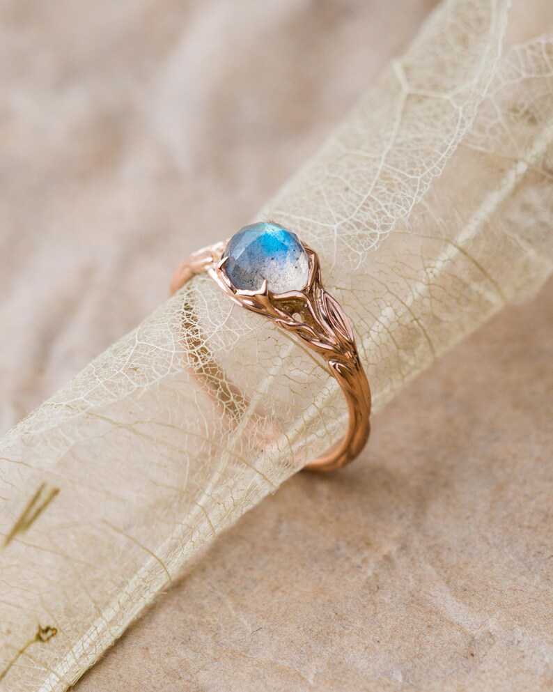 Labradorite Ring tika Gold Twig Engagement Ring Leaf & - Etsy