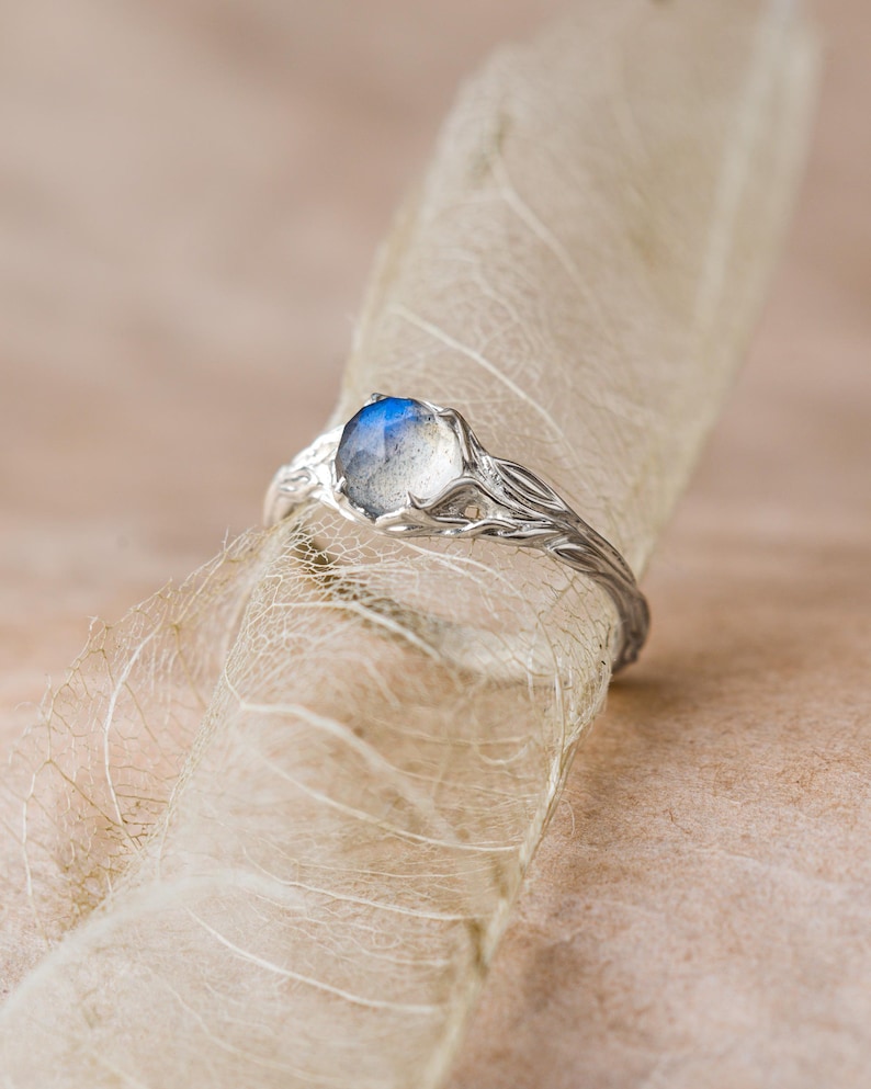 Labradorite Ring tika Gold Twig Engagement Ring Leaf & - Etsy