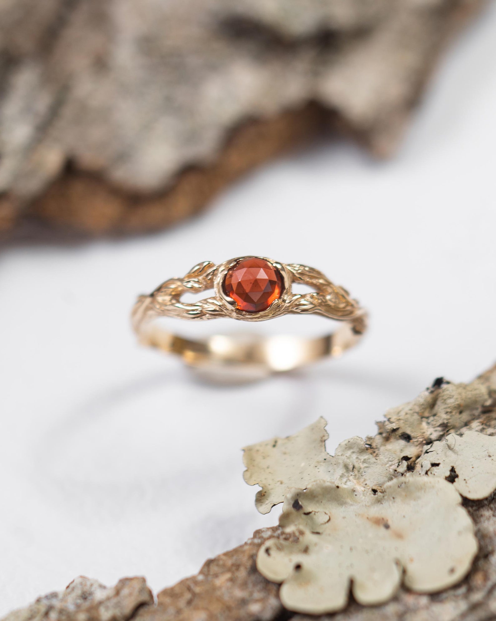 Nature Engagement Ring Iya With Garnet, 14k White Yellow Rose Solid ...