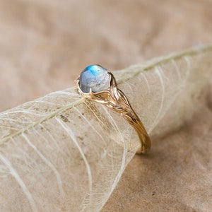 Labradorite Ring tika Gold Twig Engagement Ring, Leaf & Branch Nature ...