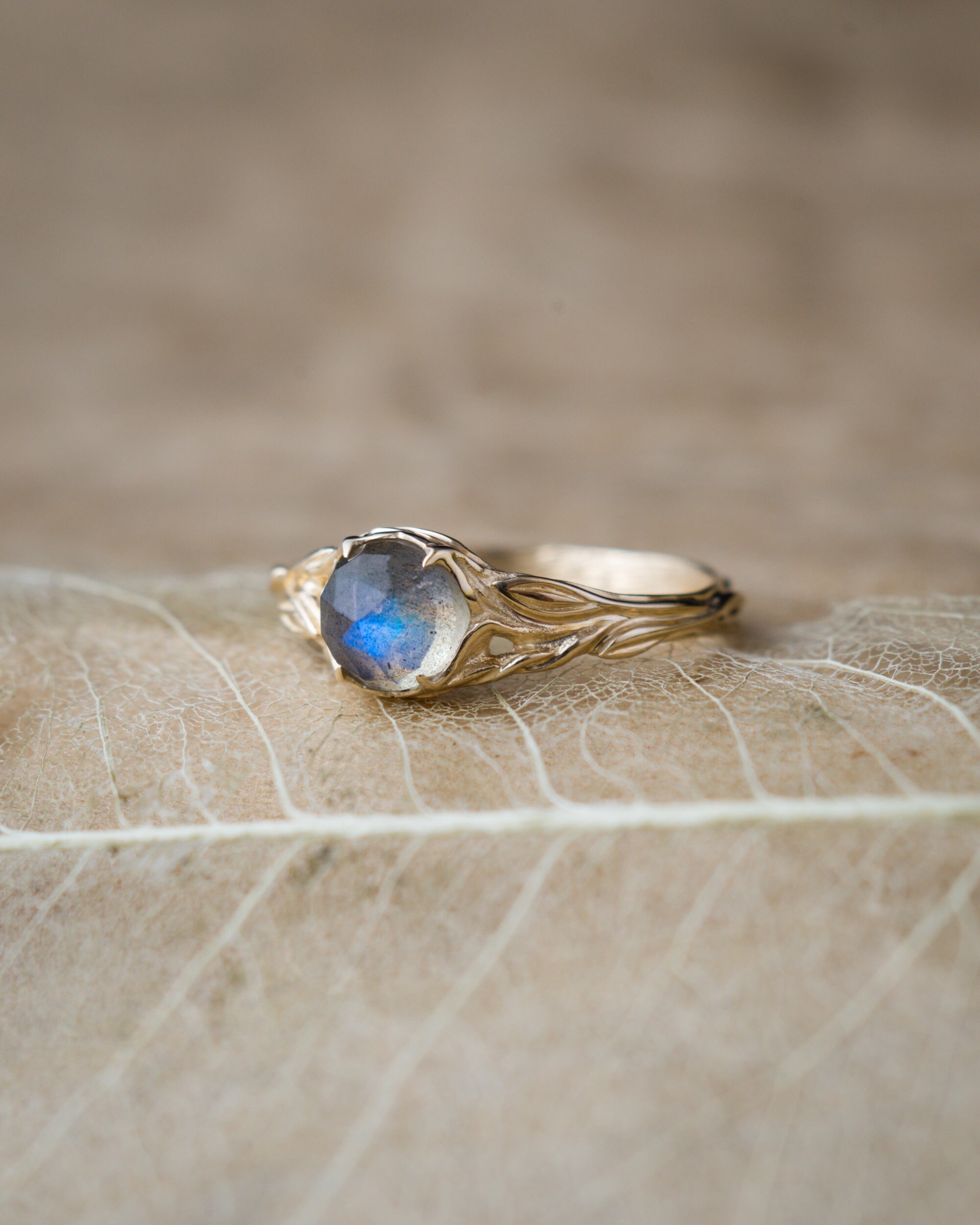 Labradorite ring Tika gold twig engagement ring leaf & | Etsy