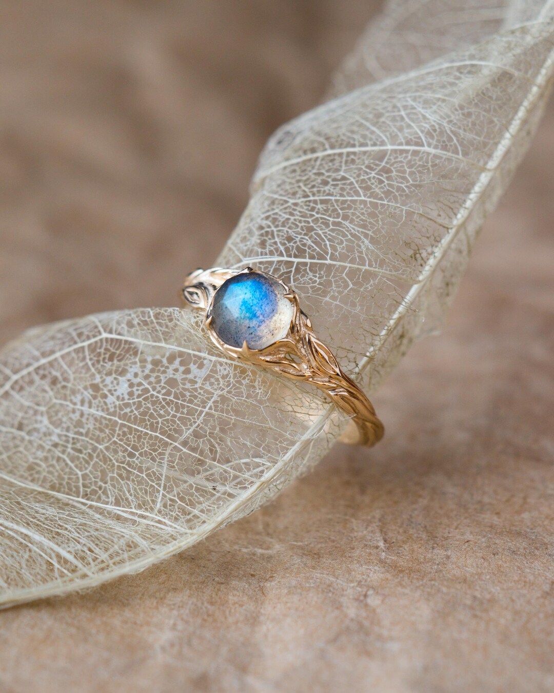 Labradorite Ring tika Gold Twig Engagement Ring, Leaf & Branch Nature ...