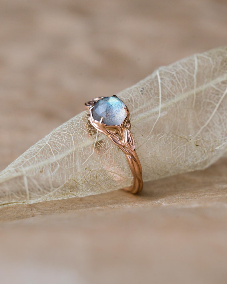 Labradorite Ring tika Gold Twig Engagement Ring Leaf & - Etsy