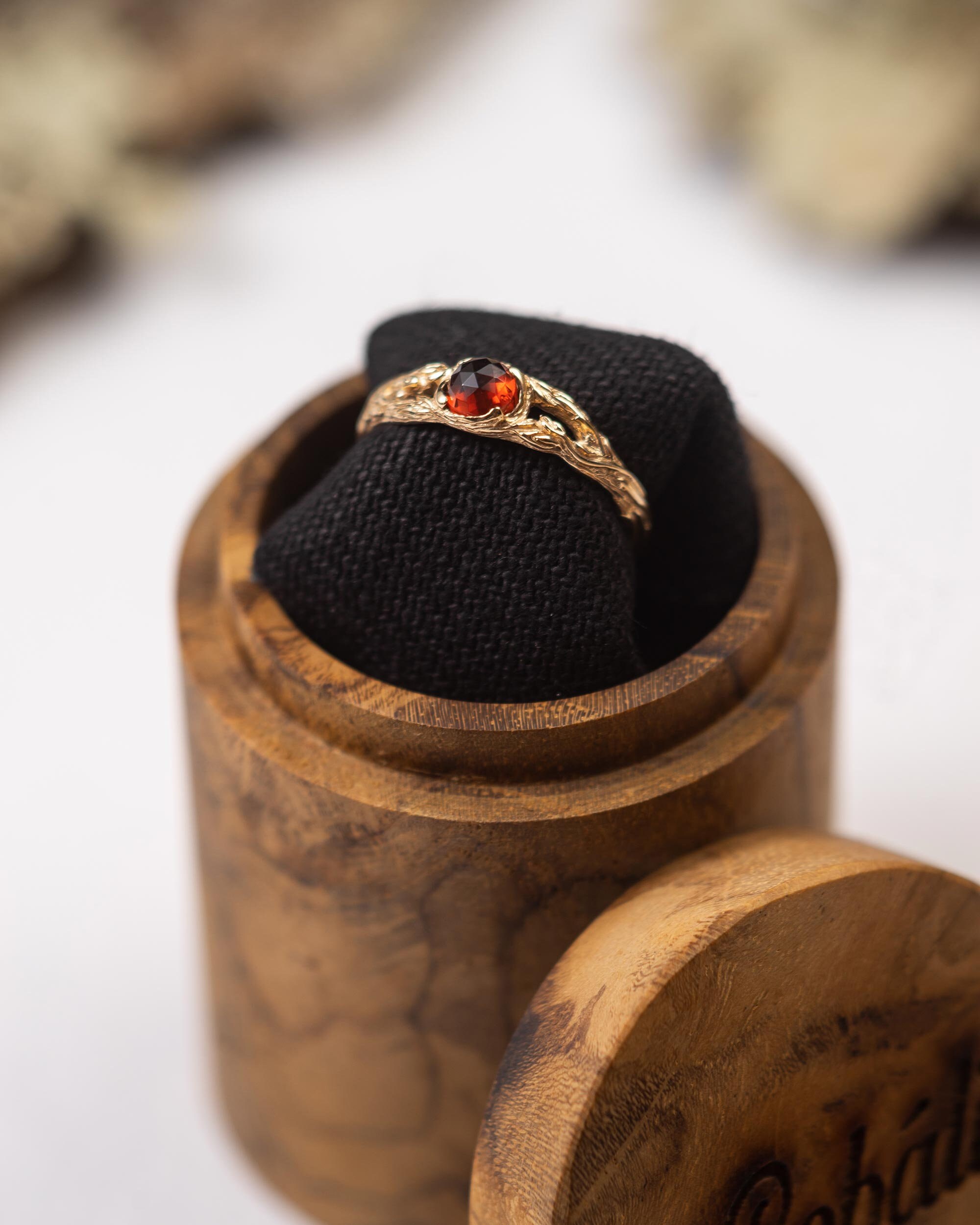Nature Engagement Ring Iya With Garnet, 14k White Yellow Rose Solid ...
