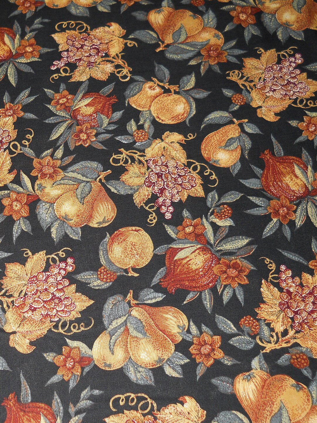 Lovely Fall Print With Black Background and Accents of Brown and Gold ...