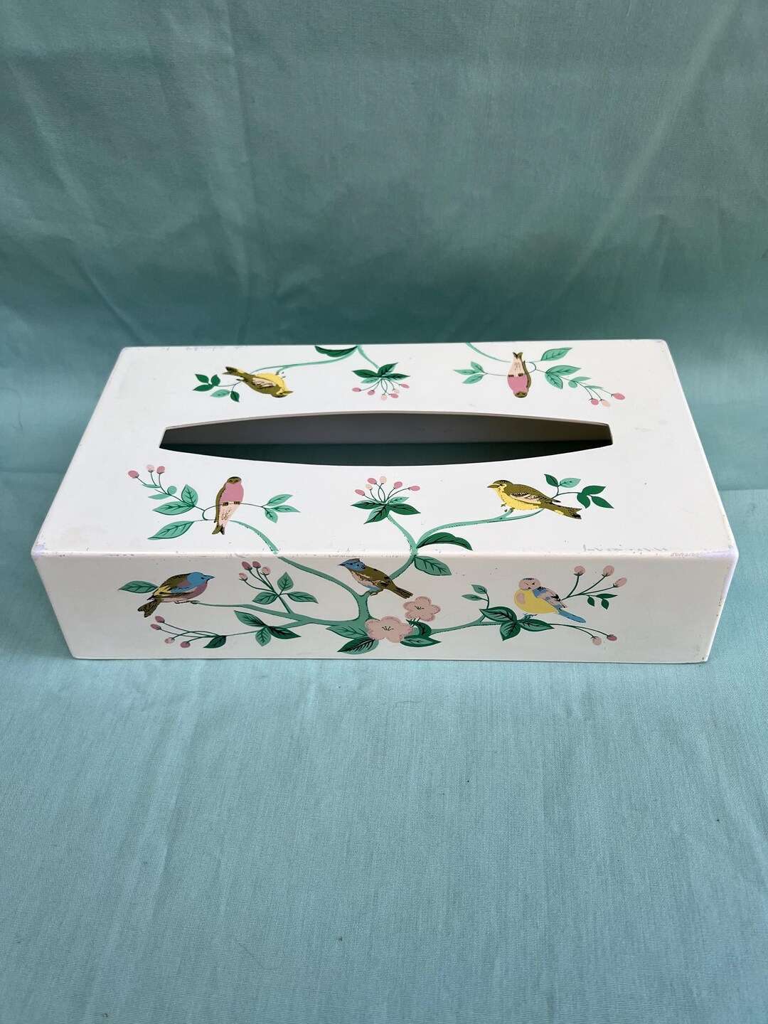 Mid Century White Floral and Bird Tissue Box Cover by "jakson" Made in ...