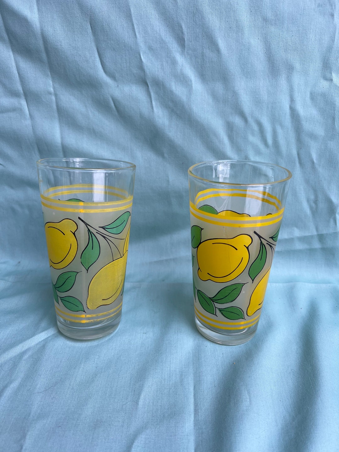 Set of 2 Tall Lemon Drinking Glasses FREE SHIPPING - Etsy