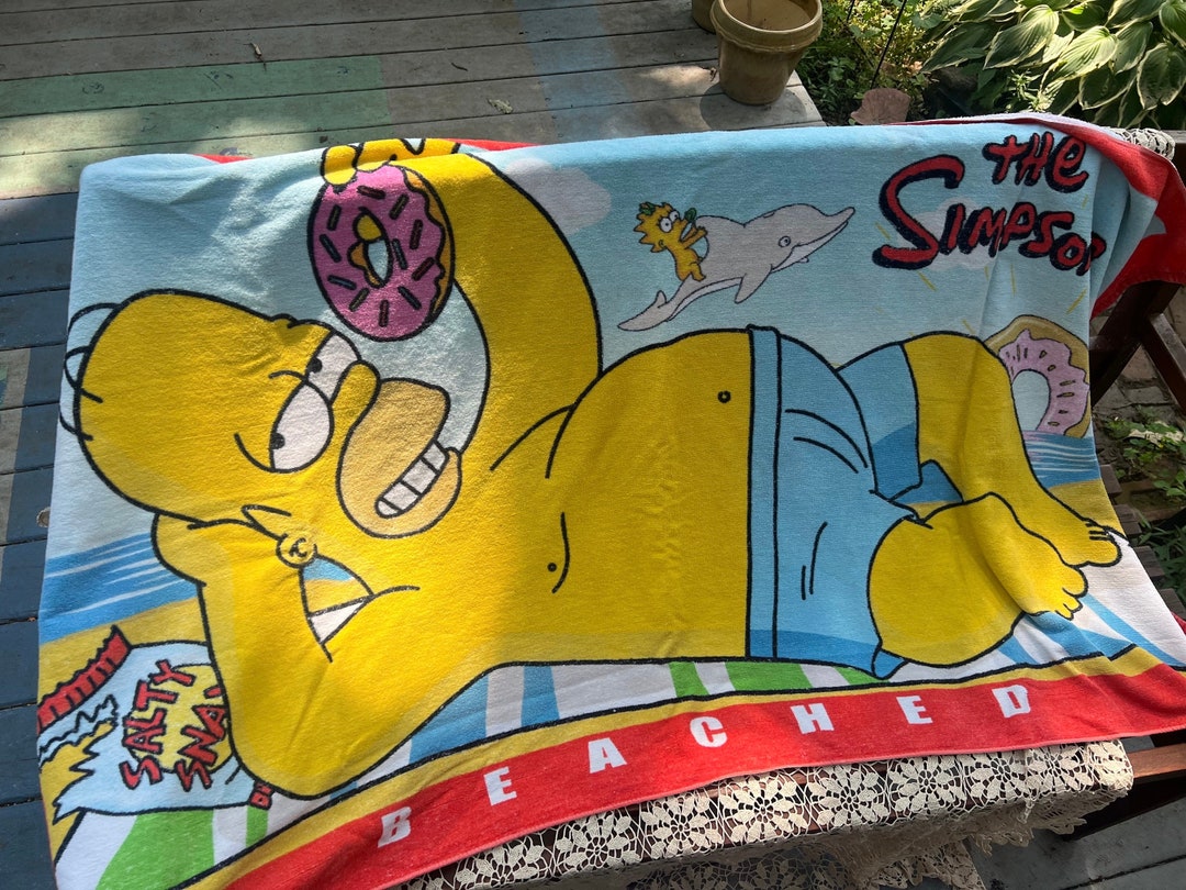 1990s Vintage 30" X 55" Homer Simpson Cotton Beach Towel - FREE ...