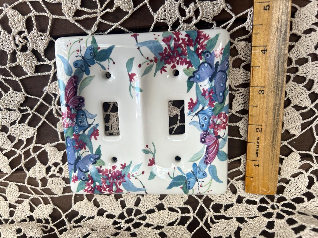 Double Switch Plate Vintage Floral Porcelain 1980s Leviton Light Switch ...