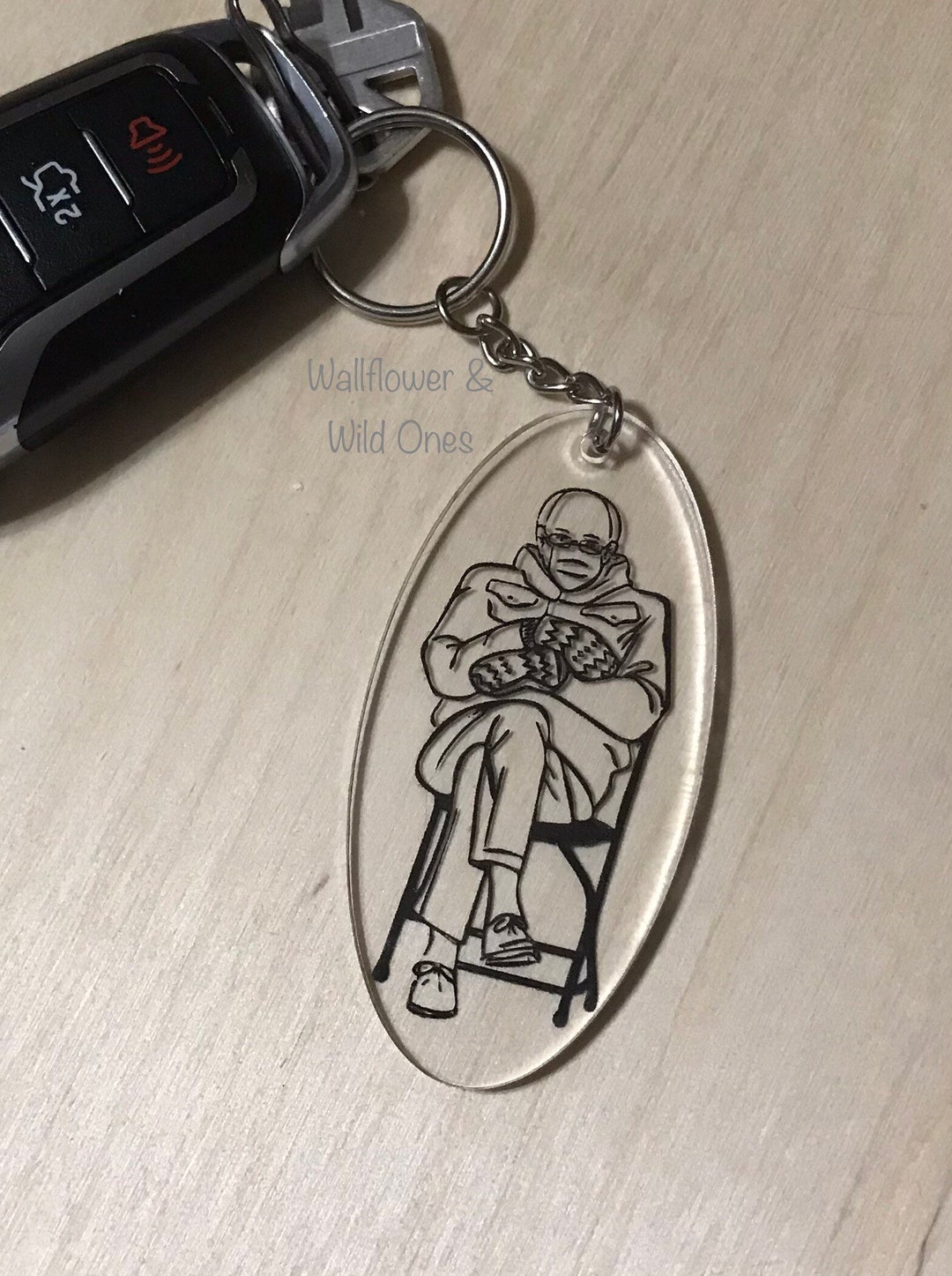 Funny Bernie Sanders at Biden Inauguration Keychain - Etsy