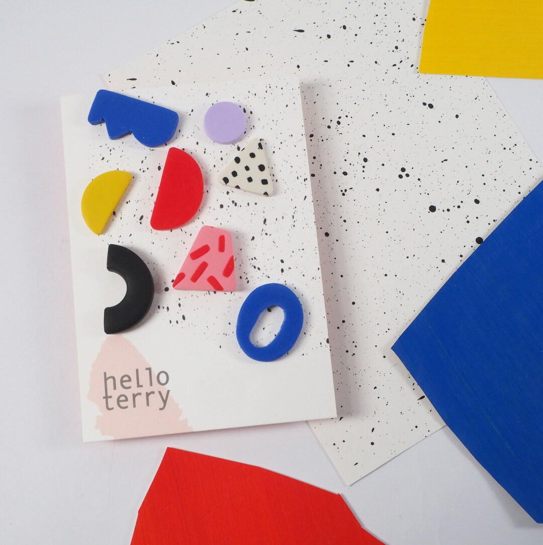 Mis-match Abstract Clay Earrings, Mix up Contemporary Studs, Abstract ...