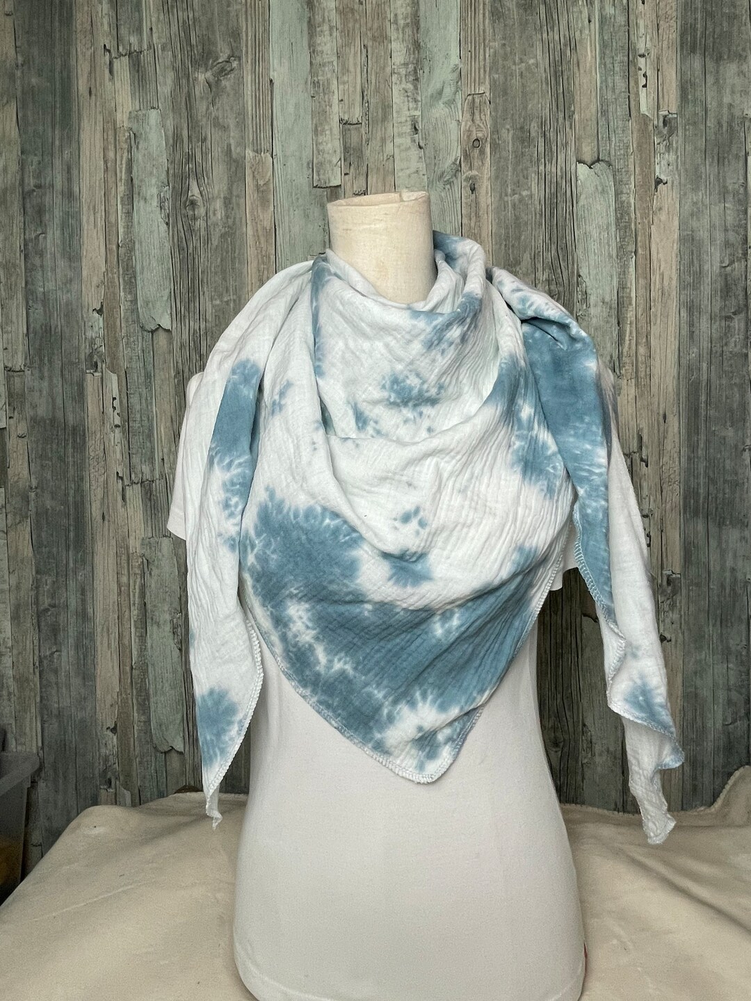 Triangular Cloth Muslin Scarf blue Batik Wrap Scarf, Cloth, Handmade ...