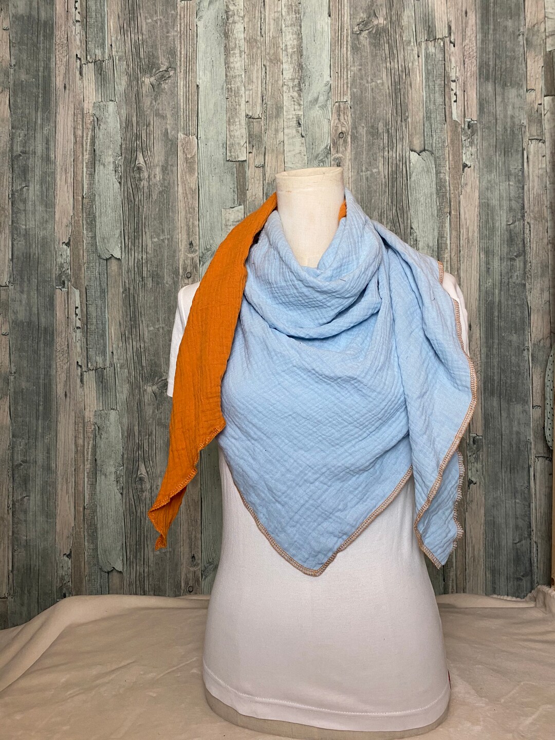 Musselin Halstuch Hellblau /Orange Mix Design individuell Wickelschal ...