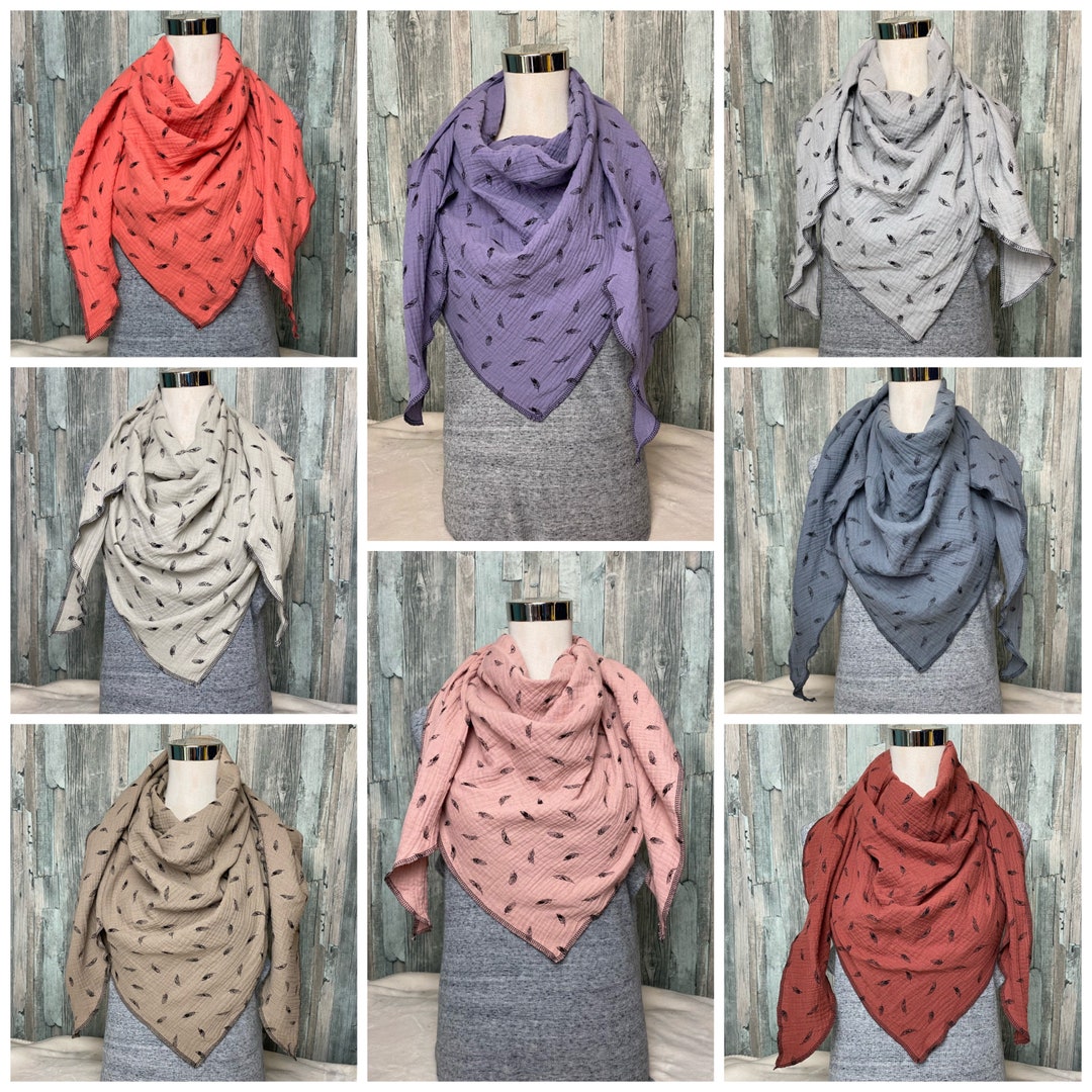 Triangular Scarf Muslin Black Feathers Scarf Ladies Muslin Wrap Scarf ...