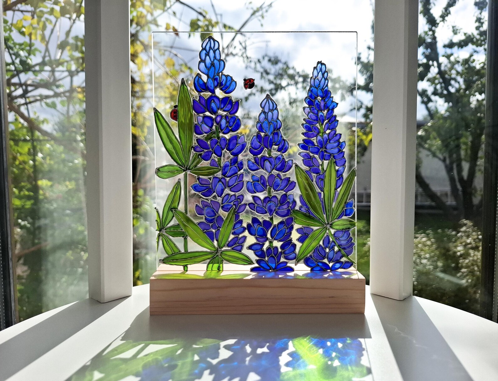 Hand-painted Bluebonnet Stained Glass Suncatcher - Texas Wildflower ...