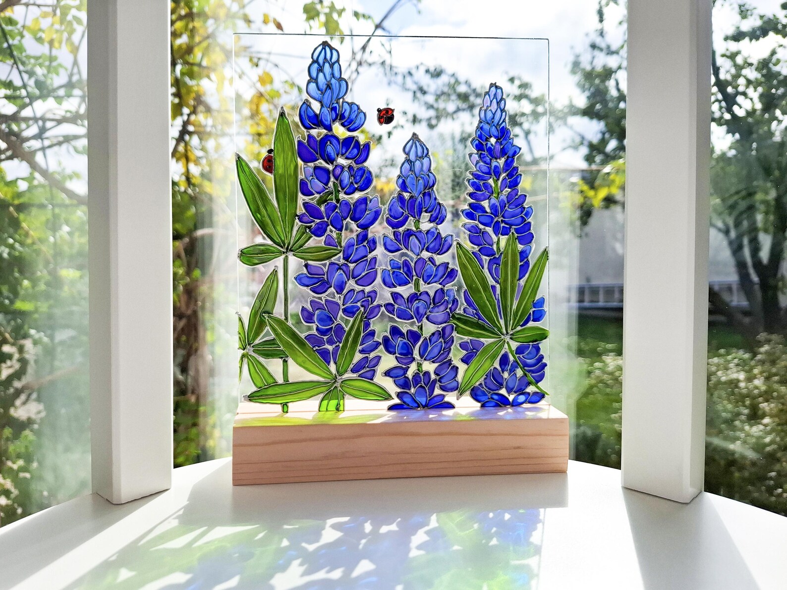 Hand-painted Bluebonnet Stained Glass Suncatcher - Texas Wildflower ...