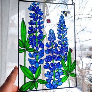 Bluebonnet Stained Glass Hand-painted Suncatcher. Texas Flower Glass ...