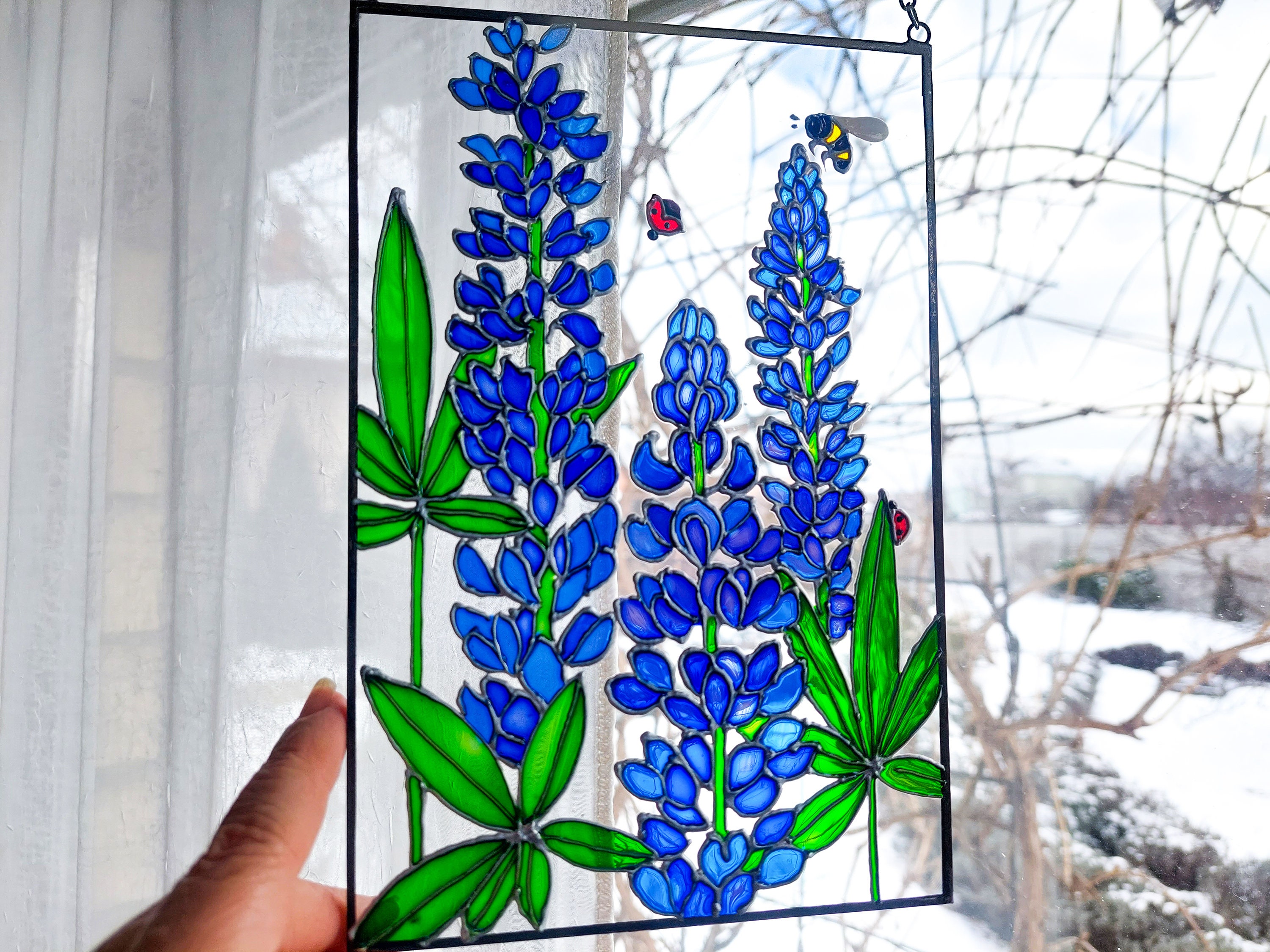 Bluebonnet Stained Glass Hand-painted Suncatcher. Texas Flower Glass ...