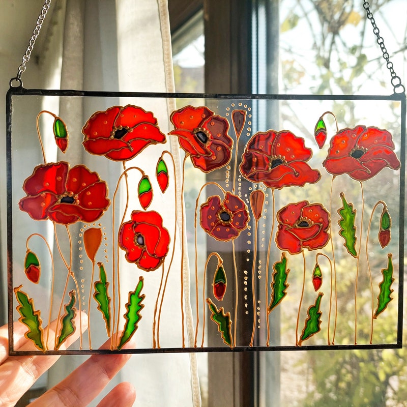Stained Glass Poppy - Etsy