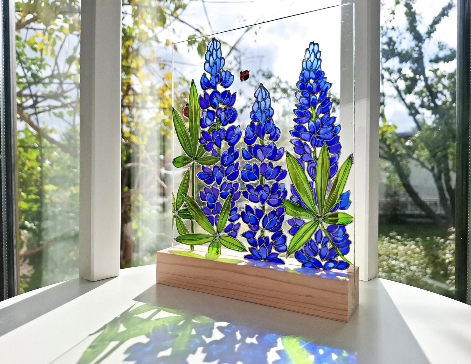 Hand-painted Bluebonnet Stained Glass Suncatcher - Texas Wildflower ...