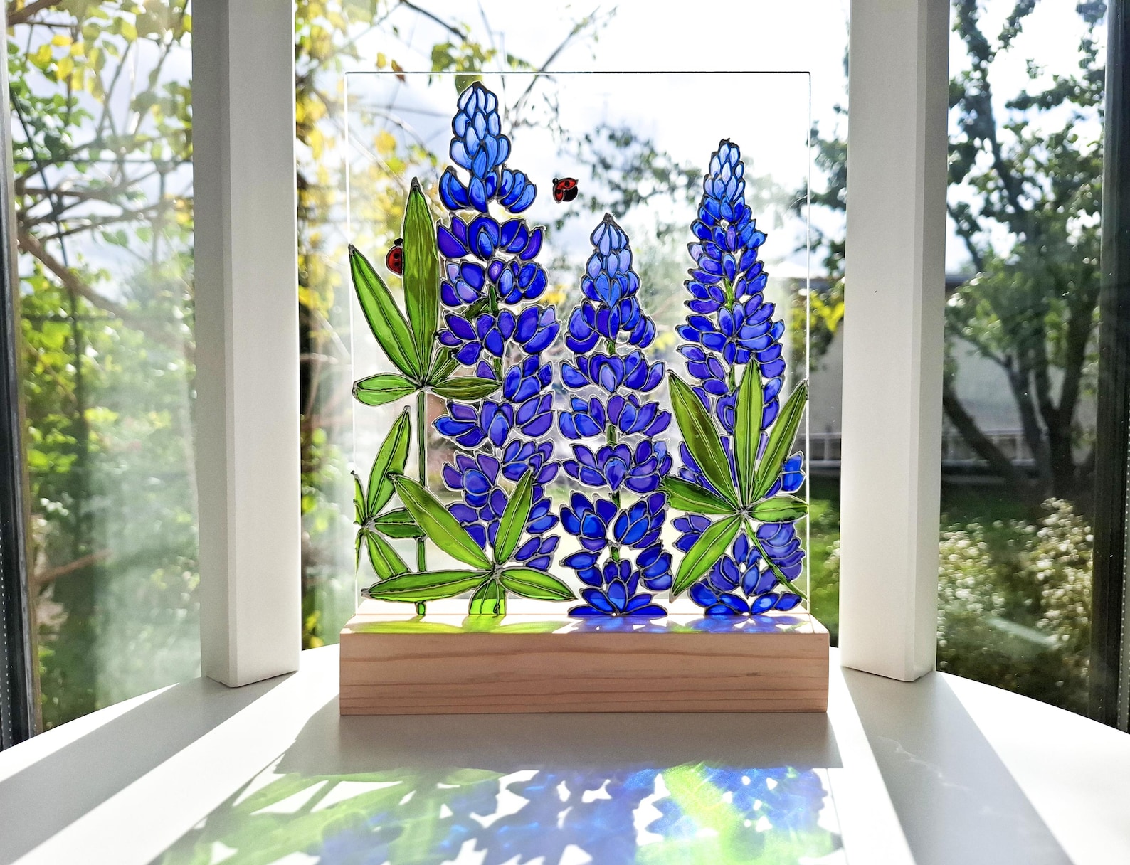 Hand-painted Bluebonnet Stained Glass Suncatcher - Texas Wildflower ...