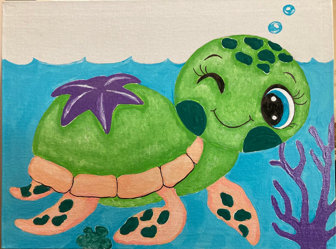 Cute Sea Turtle Canvas Painting Kit - Etsy