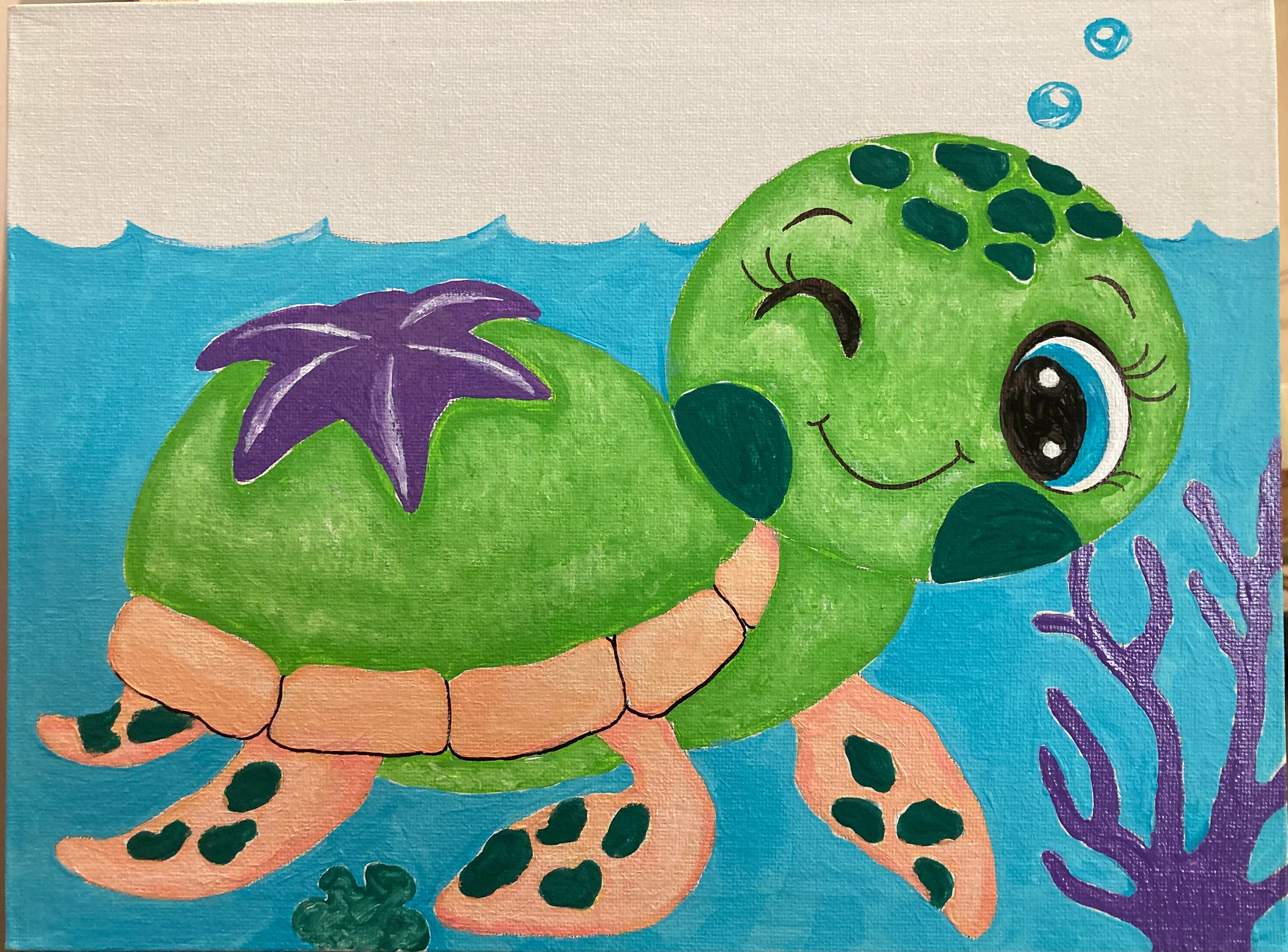 Cute Sea Turtle Canvas Painting Kit - Etsy