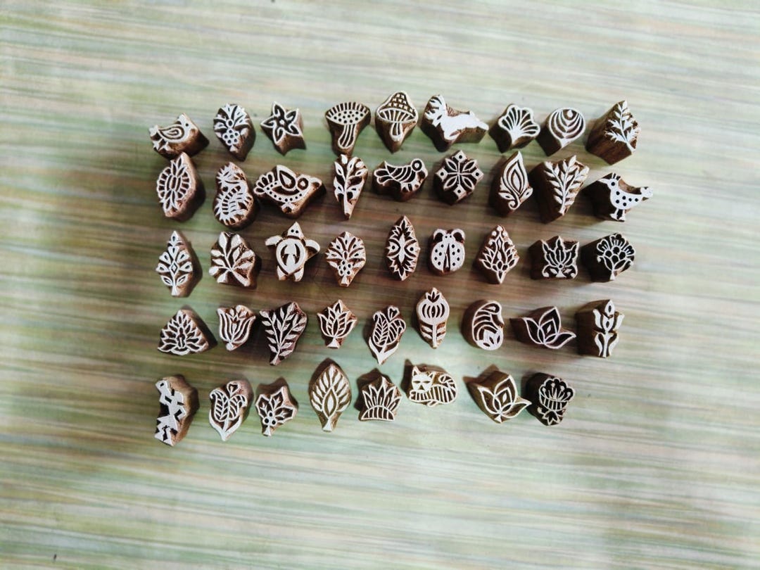 Mini Wooden Block Printing Stamps Hand Carved ( 2