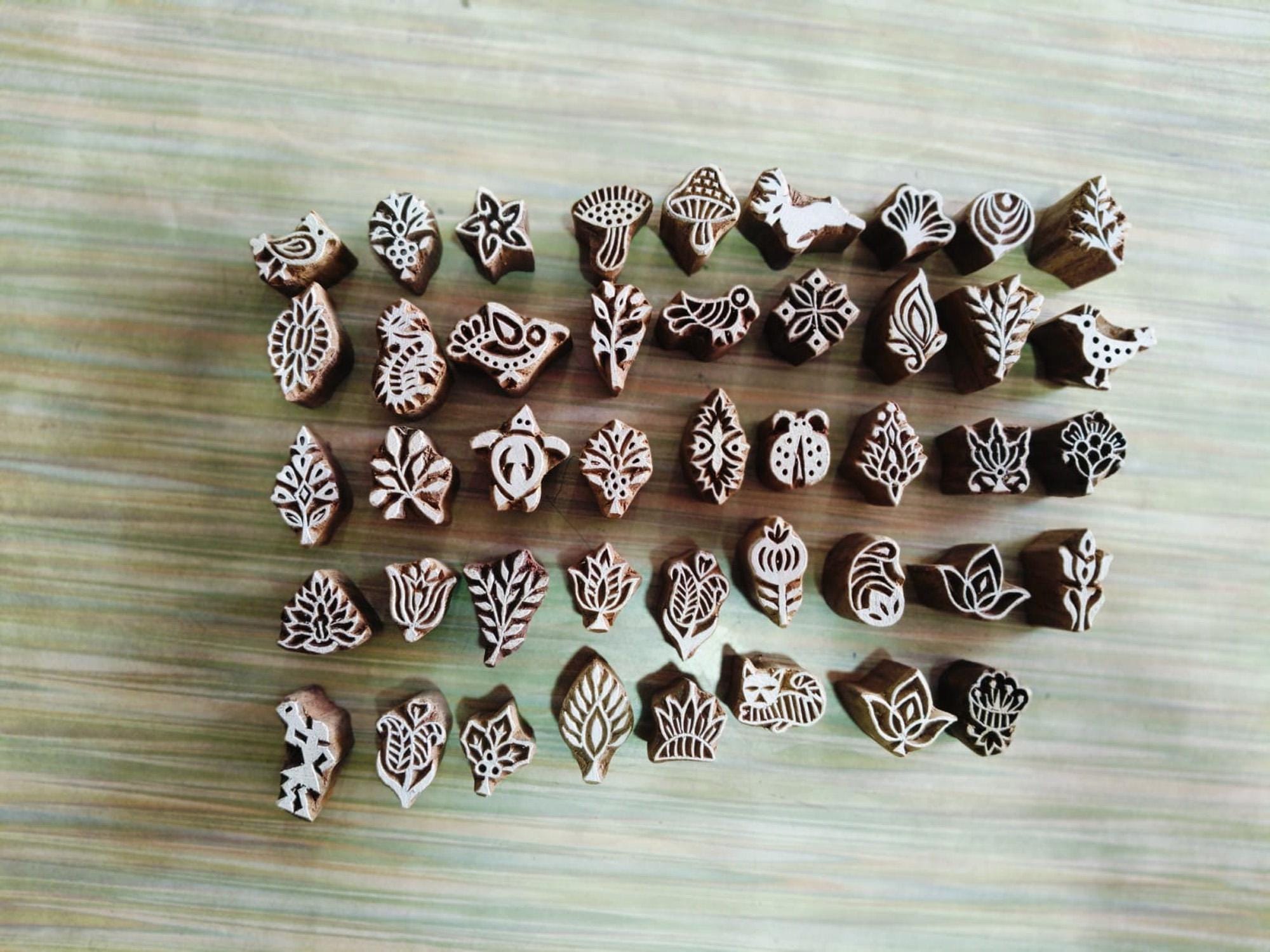 Mini Wooden Block Printing Stamps Hand Carved ( 2