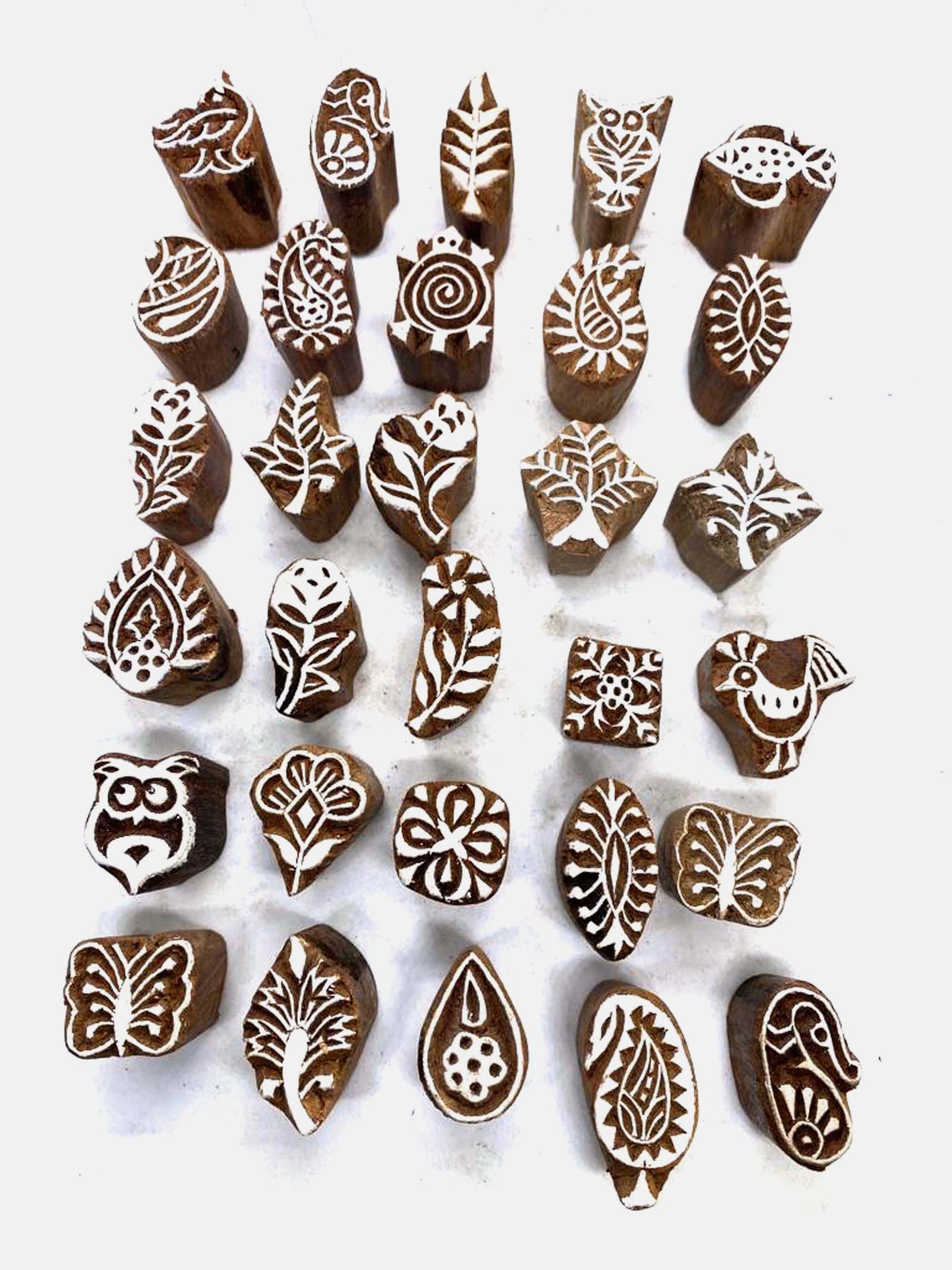Mini Wooden Block Printing Stamps Hand Carved ( 2