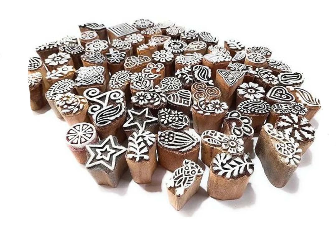 Mini Wooden Block Printing Stamps Hand Carved ( 2"cm to 3"cm ) 10 Pc - Etsy