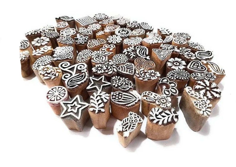Mini Wooden Block Printing Stamps Hand Carved ( 2"cm to 3"cm ) 10 Pc - Etsy