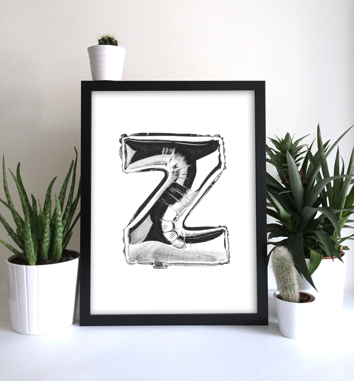 Alphabet Letter Z Typographic Balloon Print Wall Art Gift Idea Home ...