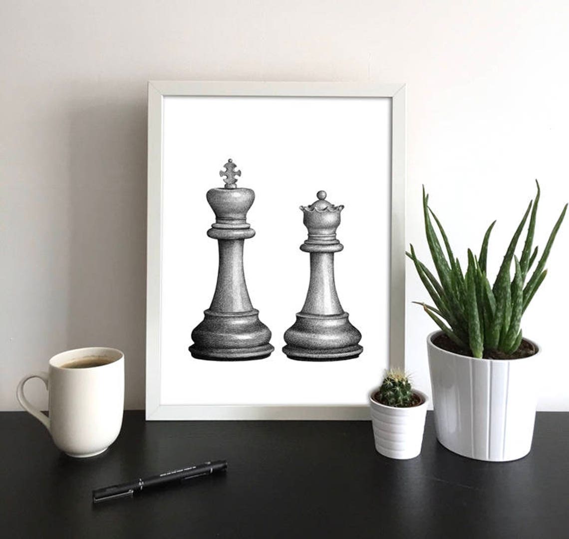 Chess Piece Print Chess Art Chesspiece Knight King Queen Custom Chess ...