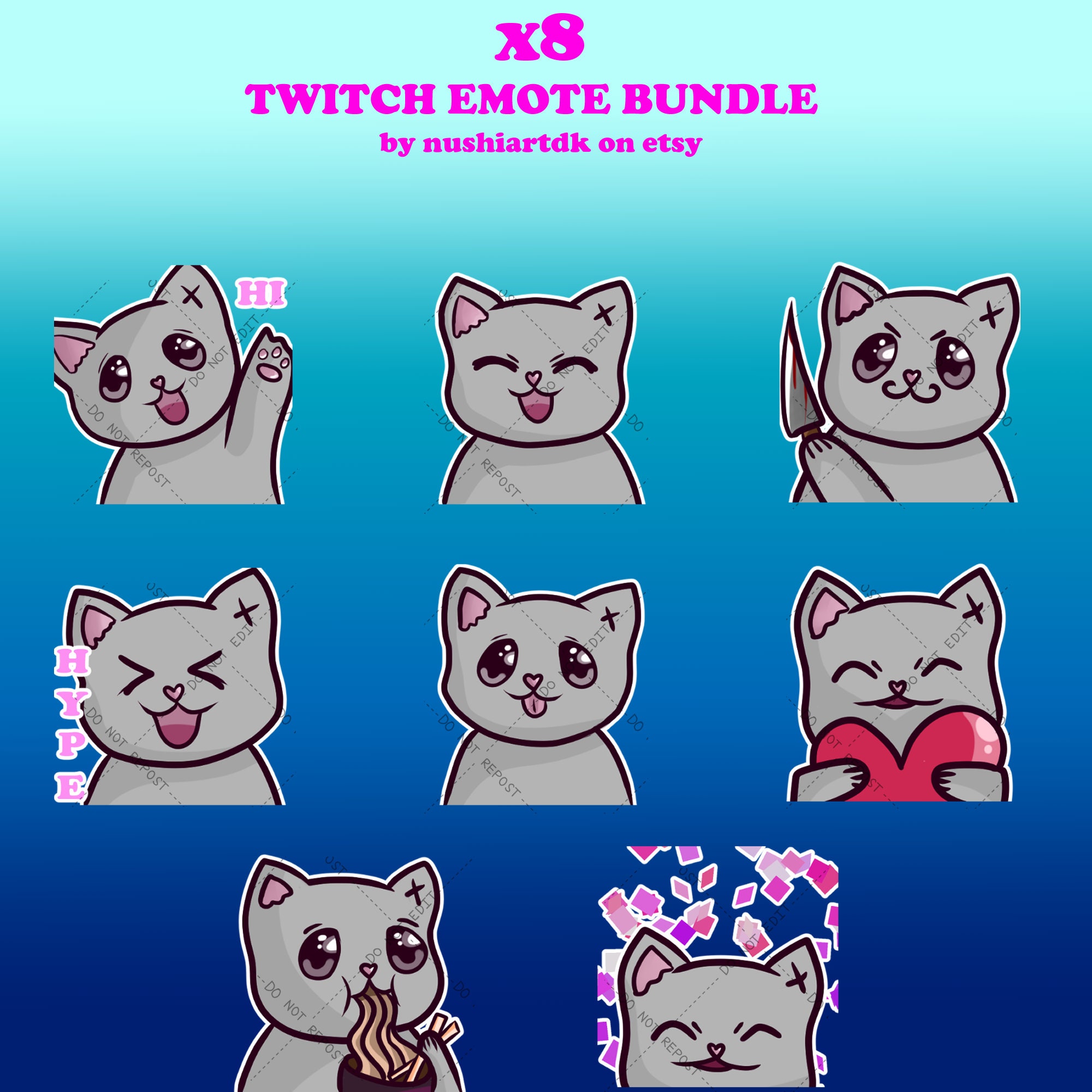 Twitch Emote Bundle 8x Gato lindo | Etsy