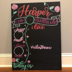 Baby Girl Personalized Monthly Milestone Reusable Chalkboard - Etsy