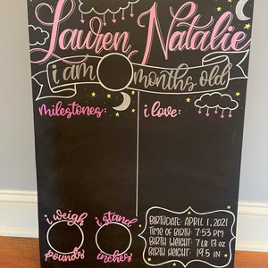 Baby Girl Personalized Monthly Milestone Reusable Chalkboard - Etsy