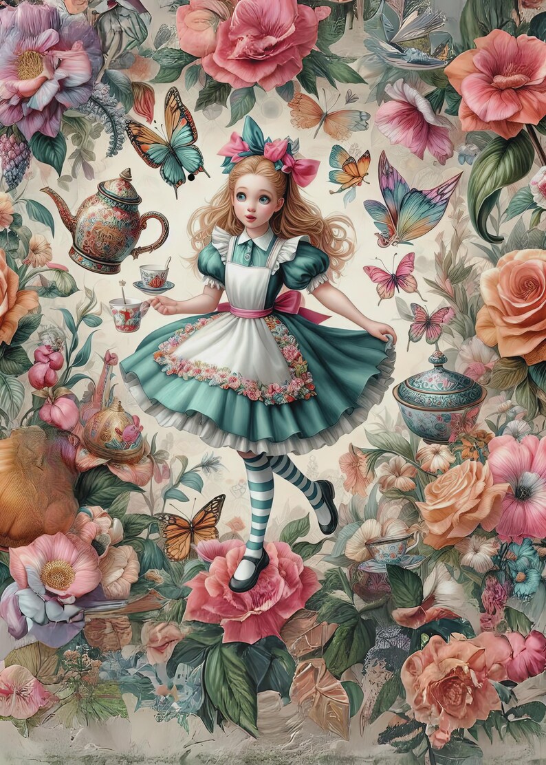 Alice in Wonderland Note Card Set: Artistic Prints, Floral Design - Etsy